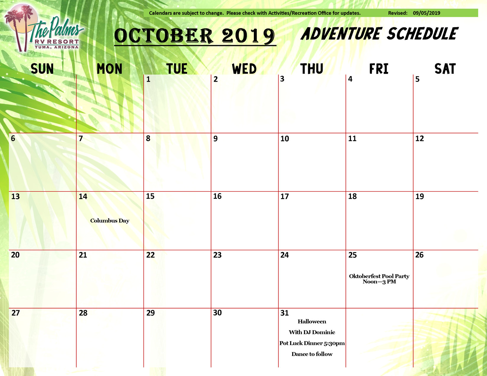 Past Adventure Calendars » The Palms RV Resort
