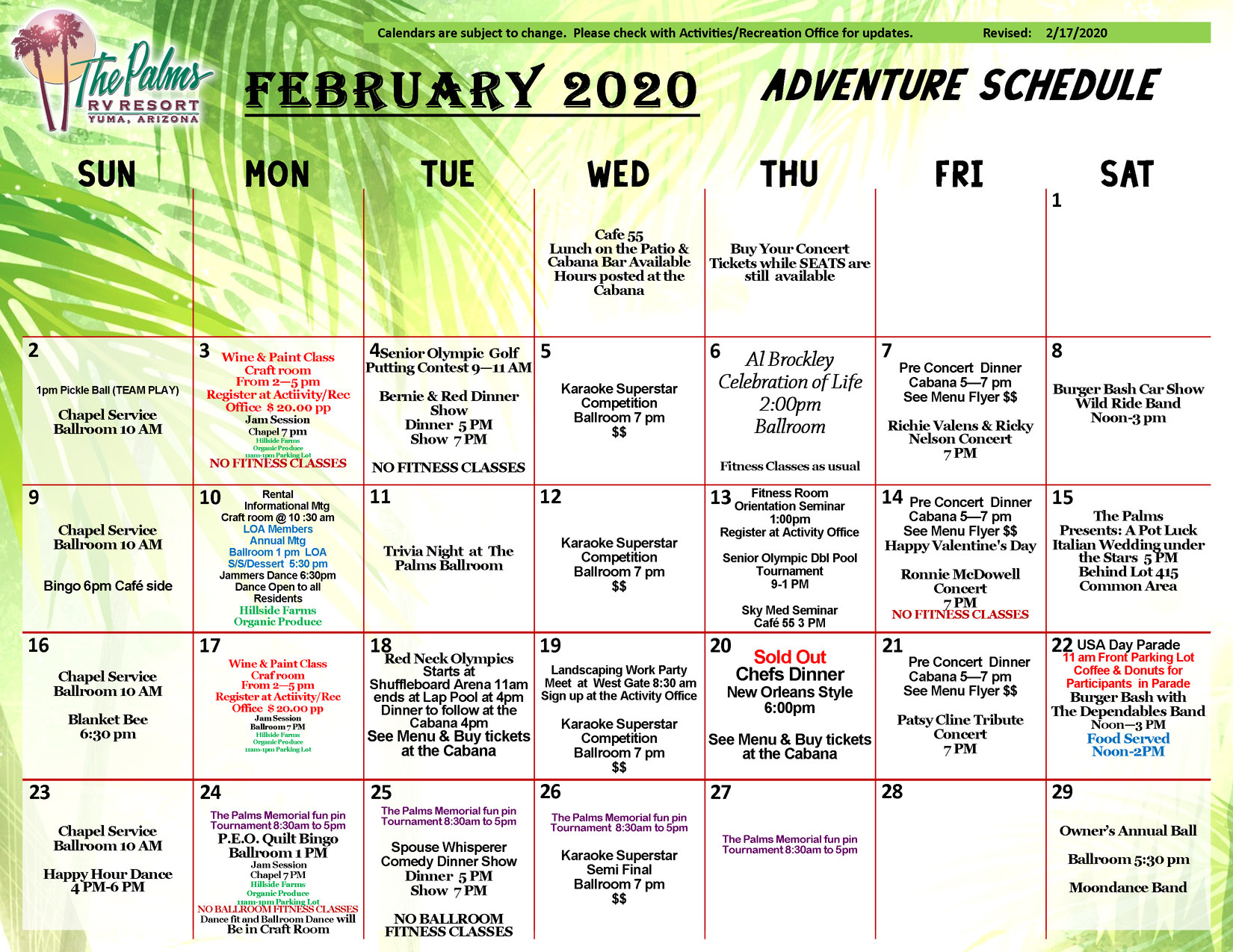 Past Adventure Calendars » The Palms RV Resort