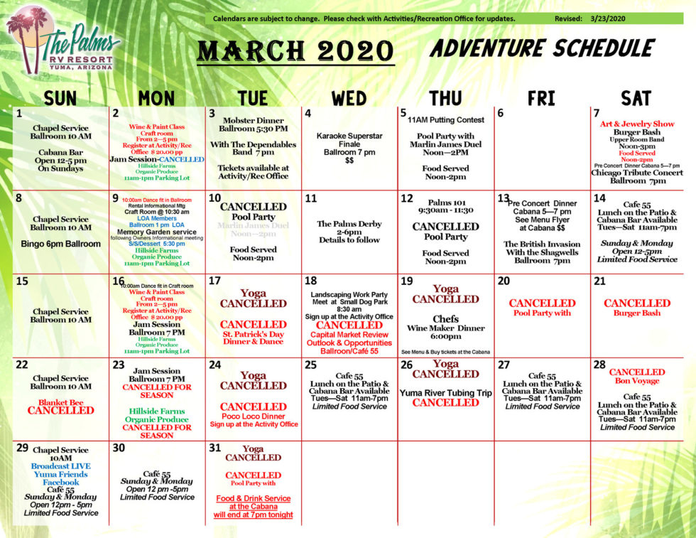 Past Adventure Calendars » The Palms RV Resort